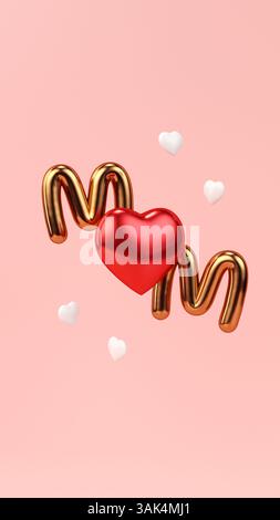Word LOVE on gold pastel background, 3D pink heart. Valentines, Love ...