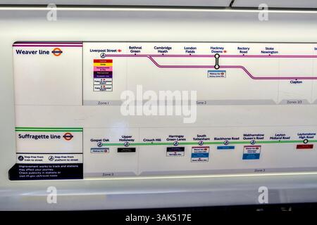 Weaver Line Stops on Map Inside Carriage of Former London Overground ...