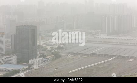 Buildings loom under sand-blowing weather in Chongqing, China on April ...