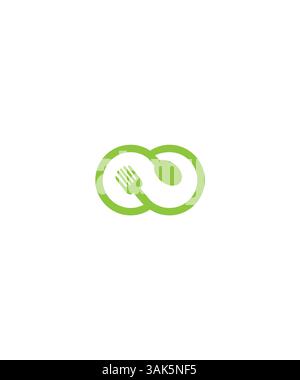 Abstract logo of a cafe or restaurant. A spoon and fork on a plate ...