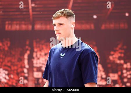 Jake O'Brien of Everton arrives at ground ahead of the Premier League ...