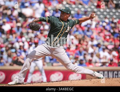 Oakland Athletics' Sean Manaea pitches in the first inning of a spring ...
