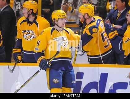 Nashville Predators left wing Filip Forsberg, left, celebrates after ...