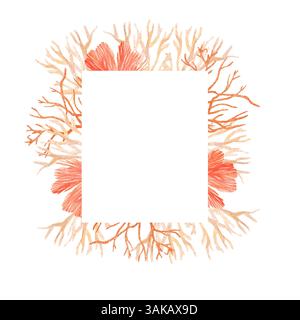 Square delicate coral reef watercolor frame Stock Photo - Alamy
