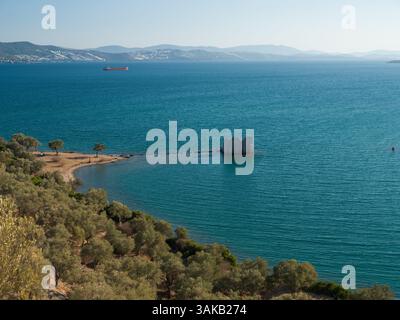 Ruins of the ancient city of Iasos. Ancient tower. Kiyikislacik town ...