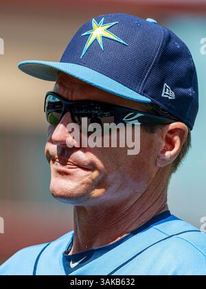 Tampa Bay Rays pitching coach Kyle Snyder, right, talks with pitcher ...