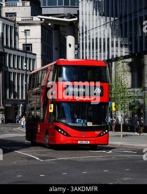 London, UK - April 2, 2025; Red van with sign and logo for Parcelforce ...