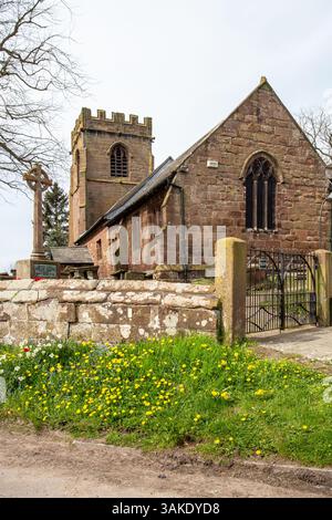 The sandstone 14Th century St Michael's Church at Shotwick the Wirral ...