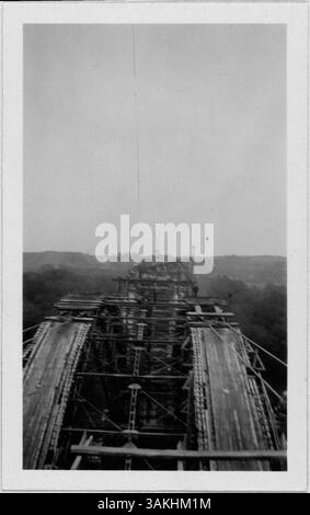 This photograph captures the Mendota Bridge's construction with metal ...