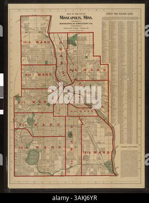 A map of Minneapolis, outlining streets, avenues, wards, and house ...