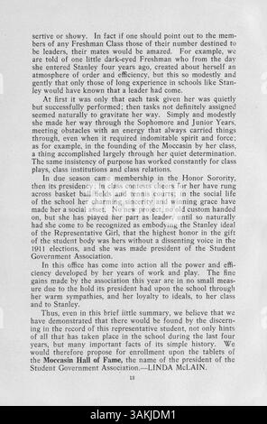 The Stanley Hall Yearbook of 1911, The Moccasin, serves as a historical ...