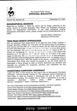 This 2004 weekly bulletin from the Minneapolis Public Library provides ...