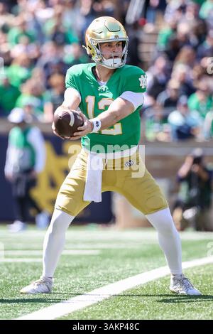 Notre Dame quarterback Blake Hebert (12) throws during NCAA college ...