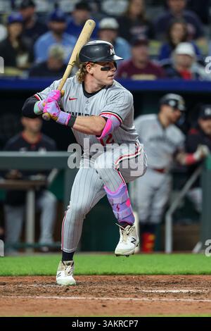 Harrison Bader #12 of the Minnesota Twins swings the bat during a game ...