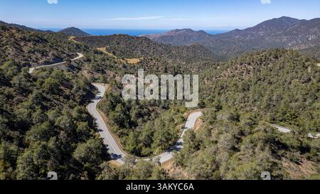 Aerial drone view of Pafos forest and the Troodos foothills, Republic ...