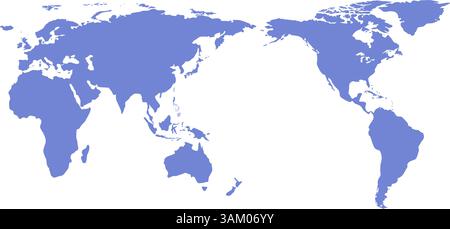 Blue and white Asia and Oceania centered world map. Flat vector ...