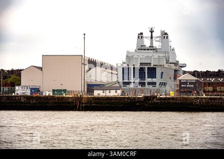 Camel Laird shipyard in Tranmere, Birkenhead on the Wirral. In dock ...