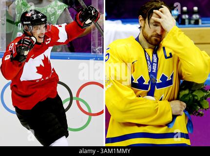 Canadian team captain Sidney Crosby celebrates with the trophy and gold ...