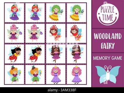 Vector Fairytale memory game cards with cute fantasy characters. Magic ...