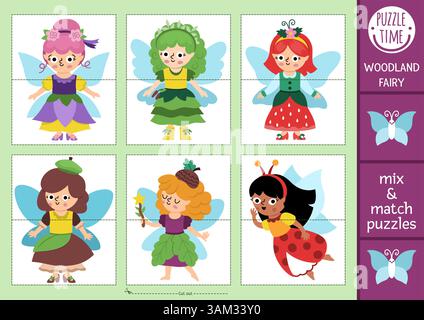 Vector fairytale mix and match puzzle with princess, king, knight ...