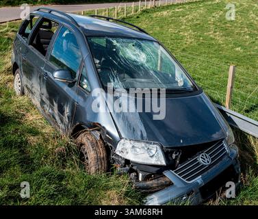 Crashed car in Scottish Borders Stock Photo - Alamy