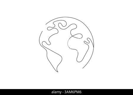 World map silhouette one line continuous drawing. World silhouette ...
