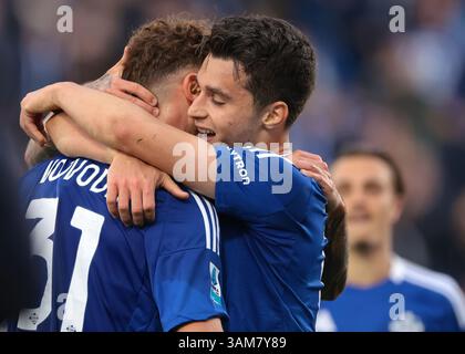 Anastasios Douvikas (Como 1907) celebrates after scoring a goal with ...