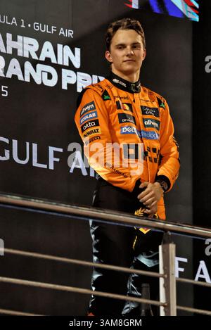 The podium (L to R): Oscar Piastri (AUS) McLaren, second; Neil Houldey ...