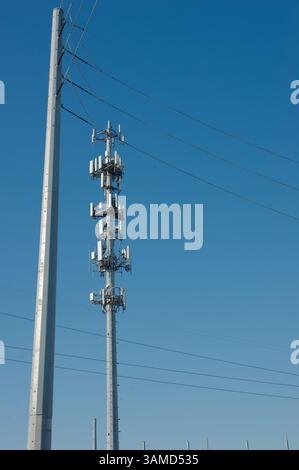 Vertical view of the Electric substation Leading lines poles with High ...