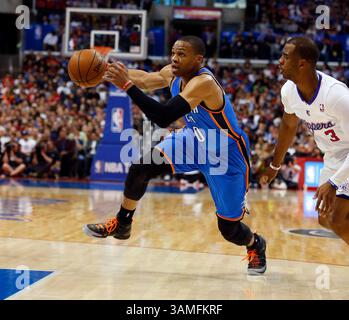Oklahoma City Thunder guard Paul George passes the ball in the second ...