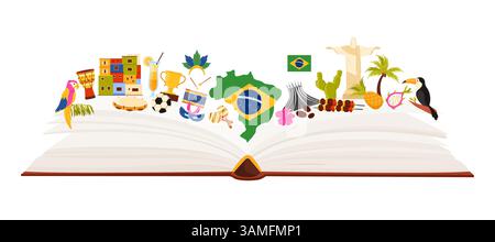 Travel to Brazil, infographic poster collage with country map and flag ...