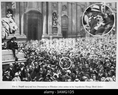 Adolf Hitler Among Crowd in Odeonplatz, Munich, Germany, Listening to ...