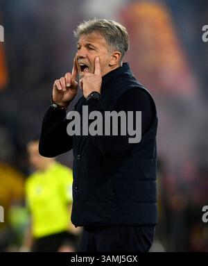 Rome, Italy. 13th Apr, 2025. AS Roma players Alexis Saelemaekers ...