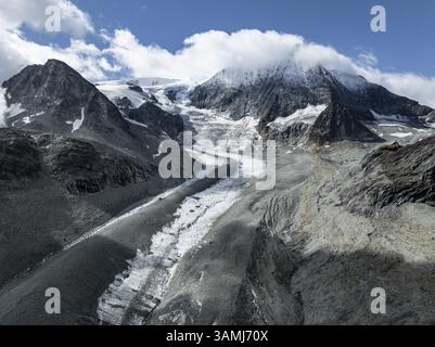View of glacier Glacier de Cheilon and mountain peak Mont Blanc de ...