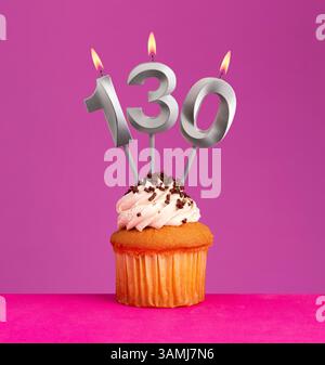 Number 130 candle - Birthday card design in orange background Stock ...