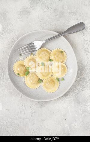 Perspective view of empty light plate on wooden background. Empty space ...