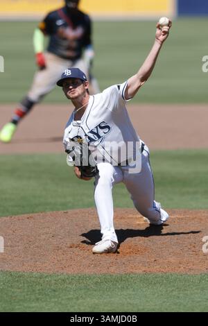 Tampa Bay Rays pitcher Mason Montgomery throws to home plate during the ...