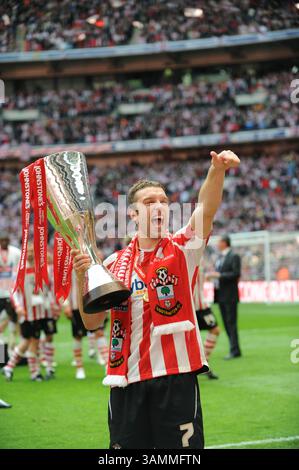 Saints footballer Rickie Lambert celebrating. Football League Trophy ...