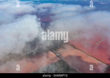 Aerial view of Sasyk Syvash Lake with salt lake pool along the Black ...