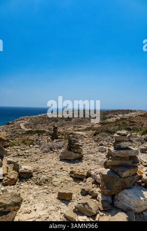 Prasonisi Peninsula, Rhodes, Greece. Cairns overlooking the prasonisi ...