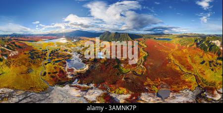 Panoramic aerial view of Uzon caldera, Kamchatka, Russia Stock Photo ...
