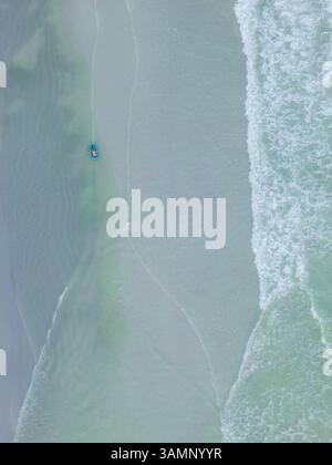 Aerial view of beautiful Siesta Key beach with colorful lifeguard ...