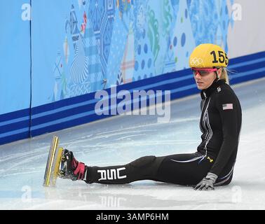 USA's Emily Scott (155) falls during the women's 1000 meter speed ...