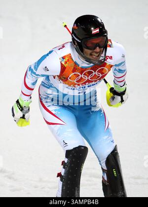 Mario Matt of Austria celebrates his gold medal in men's slalom at the ...