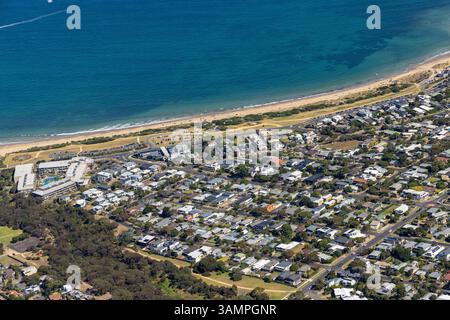 Aerial view of Torquay, a small town mainly residential along the Ocean ...
