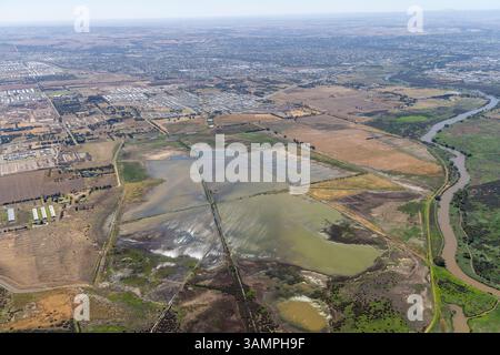 Aerial view of Barwon River across the Lake Connewarre Nature reserve ...