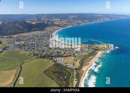 Aerial view of Heathfield Reserve in Apollo Bay, Victoria, Australia ...