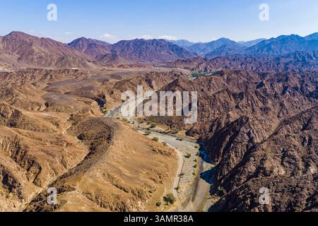 Aerial view of Wadi Shawqa, a canyon in the desert near Dubai, United ...