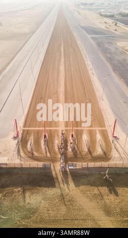Aerial view of Al Marmoum Camel Racetrack in Dubai, U.A.E Stock Photo ...