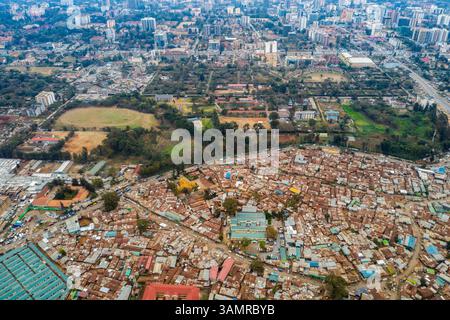 Aerial view of the vibrant and bustling Kibera slum with densely packed ...